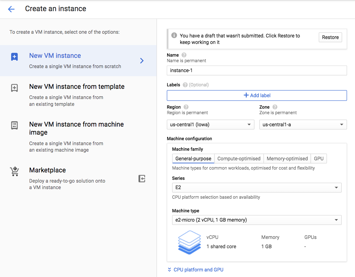 GCP - Creating an Instance - 2021