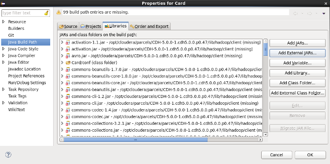 Apache Hadoop Creating Card Java Project With Eclipse Using Cloudera Vm Unoexample For Cdh5 2020